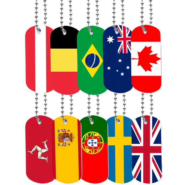 COUNTRY FLAGS NECKLACE METAL Double Sided PRINT World ANY Army Military ...