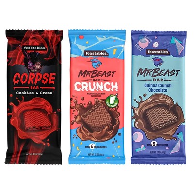 MRBEAST FEASTABLES CORPSE Quinoa Crunch Mr Beast Chocolate Bar [3-Pack ...