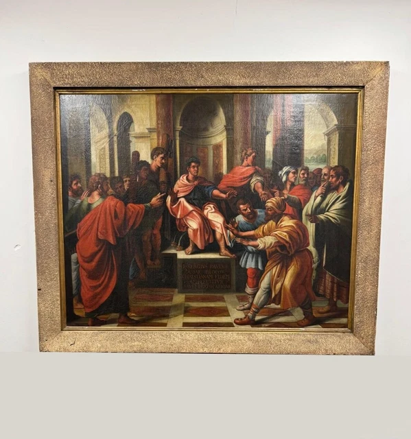 INCREDIBLE LARGE SCHOOL After Raphael Antique 18th Century Oil Painting ...