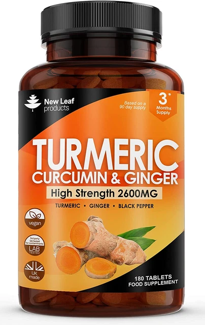 TURMERIC TABLETS 2600MG with Black Pepper & Ginger - 95% Curcumin ...
