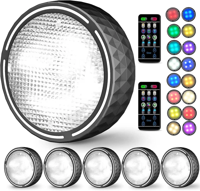 UNDER CABINET LIGHTS,BAWOO RGBW Wireless LED Puck Lights Remote Control ...