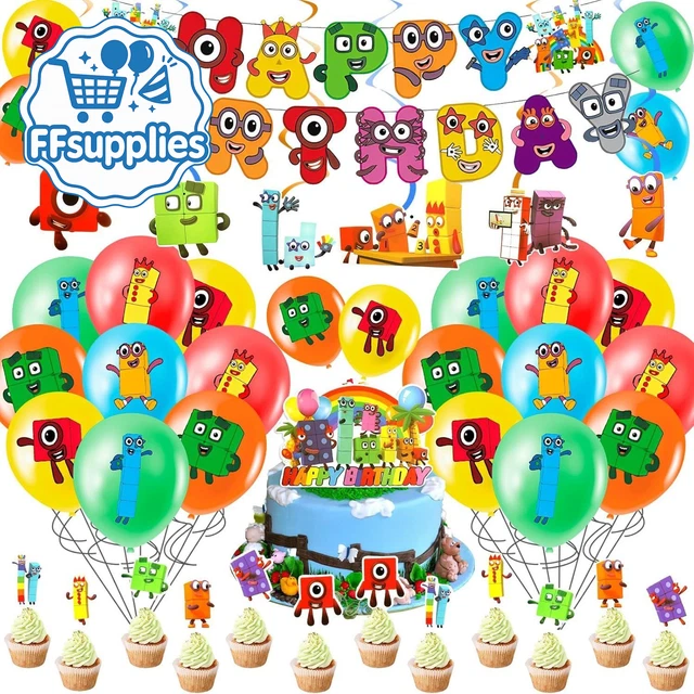 44PCS NUMBERBLOCKS BIRTHDAY Decorations, Balloons Cake Toppers with ...