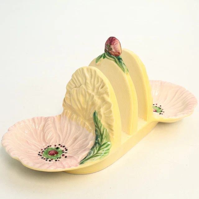 VINTAGE CARLTON WARE Pink Poppy Ceramic Toast Rack Moulded Hand Painted ...