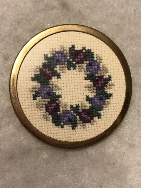 VINTAGE HANDBAG MIRROR 1950s Hand Petit Point Design Flower Vanity ...