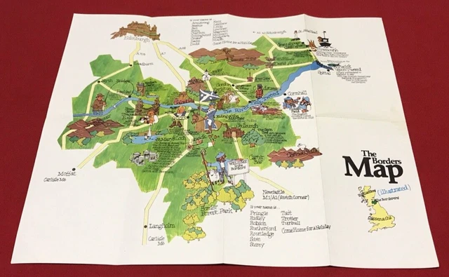 VINTAGE THE BORDERS Scotland Illustrated Map 1970s-1980s EUR 11,39 ...