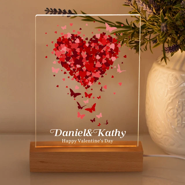 PERSONALISED ACRYLIC LED Night Light Custom Any Text Anniversary ...