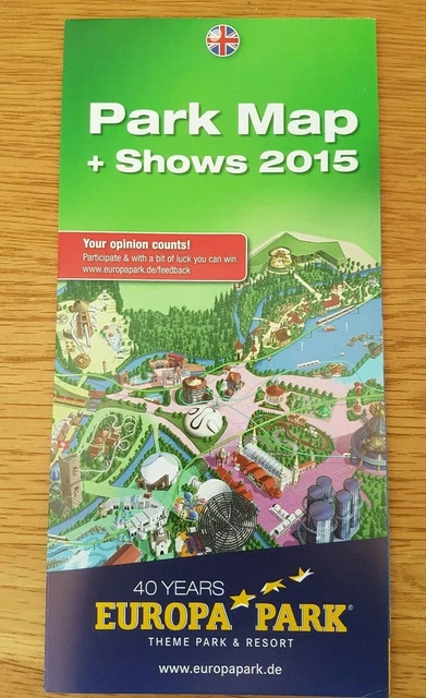 EUROPA-PARK 2015 GREEN Park Map, German Theme Park, Mack Rides, English ...