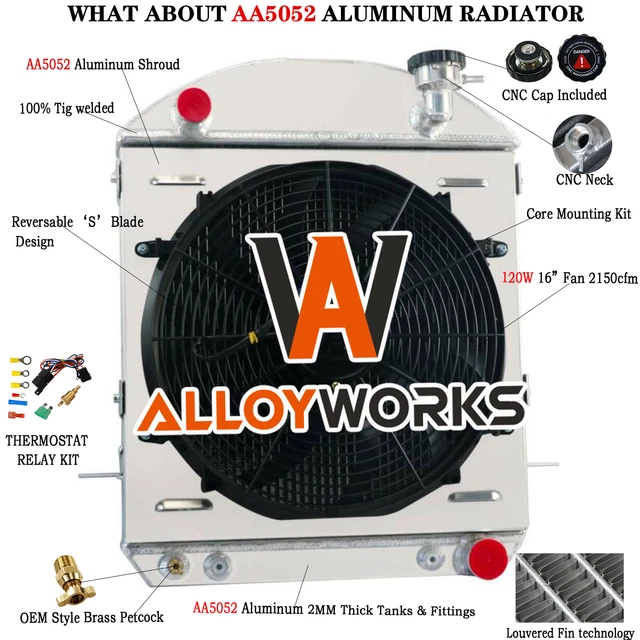 3 ROW RADIATOR Shroud Fan For Ford Model T-Bucket Grill Shells Chevy V8 ...