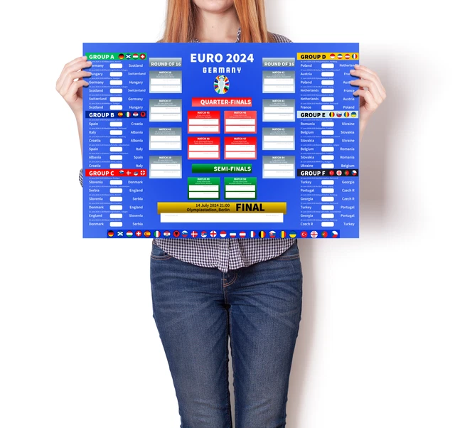 EURO 2024 FOOTBALL Tournament Poster Planner Wall Chart Blue Fully ...