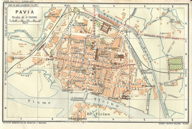 CARTA GEOGRAFICA ANTICA PAVIA Pianta della città 1914 Old antique map ...