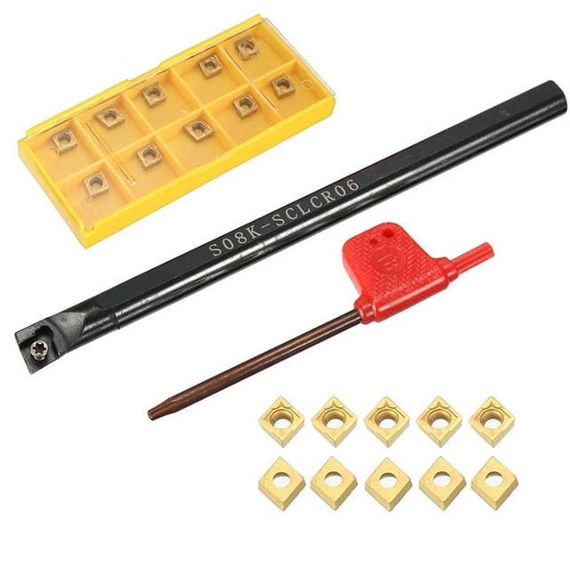 BARRE D'ALÉSAGE DE tour efficace S08KSCLCR06 avec 10 pièces inserts en carbure EUR 20,35 ...