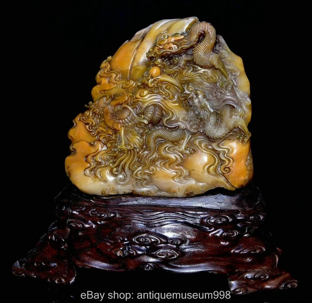 10.4& DYNASTIE CHINOISE Tianhuang Shoushan Pierre Dragon Phoenix ...