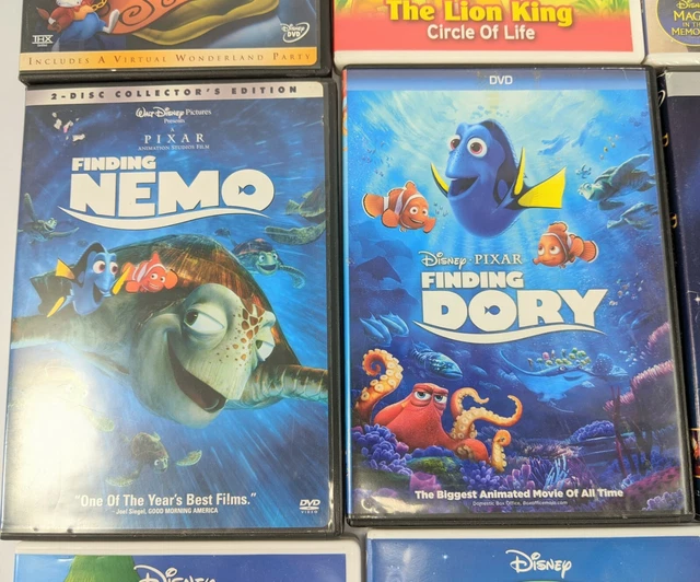 DISNEY ANIMATED DVD Movie Lot of 9 Nemo Dory Herbie Alice Beauty Beast ...