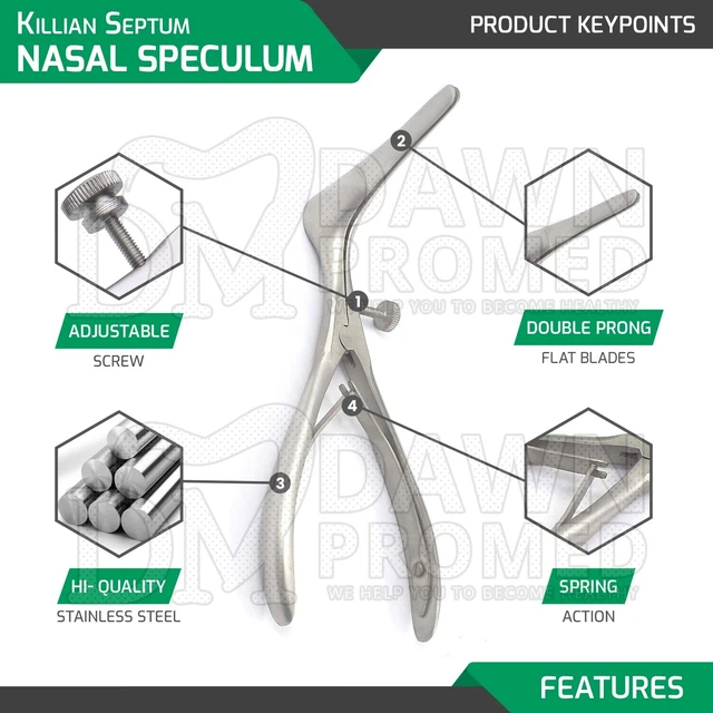 KILLIAN SEPTUM NASAL Speculum Medium 6 pouces lame 2,5 pouces diagnostic ORL Inst taille ...