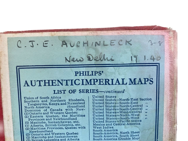 AUCHINLECK 1940 FOLDING WORLD MAP WW2 War II Indian Delhi Army Allied ...