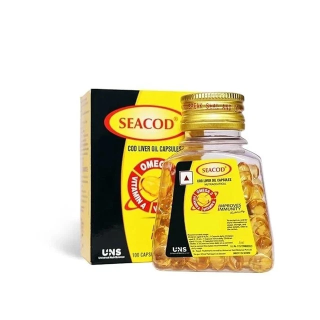 SEACOD COD LIVER Oil 100 Capsules Omega-3 Vitamin A D Daily Wellness ...