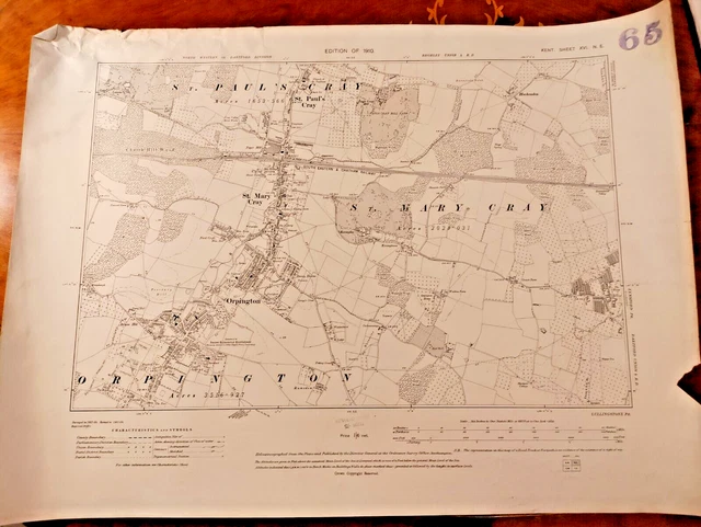 ORIGINAL 1910 OS Map Sheet Orpington St Mary Cray St Paul's Eynsford ...