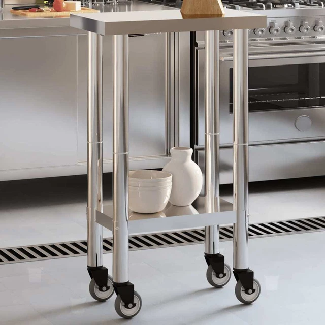 TAVOLO DA LAVORO Cucina con Ruote 55x30x85 cm in Acciaio Inox EUR 123 ...