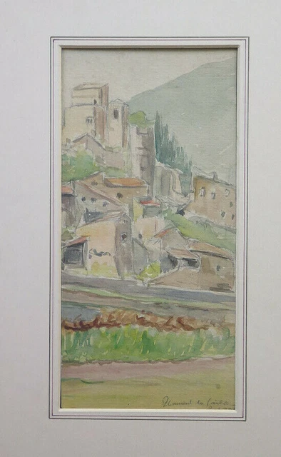 ANCIENNE PEINTURE AQUARELLE Sur papier Signé Vue Borgo France Signé ...