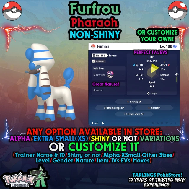 POKEMON LEGENDS ZA 🦖 Furfrou Pharaoh LVL100 🎗️ BATTLE READY 🎗️ IVs/EVs ...