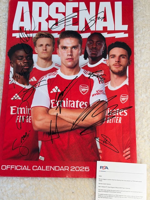 ARSENAL FC OFFICIAL 2026 Calendar Hand Signed by 1st Team PSA CARD ...