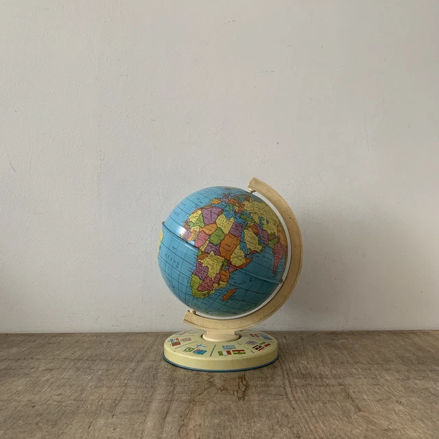 VINTAGE CHAD VALLEY Tin Plate Metal Globe Retro Educational Toy Decor ...