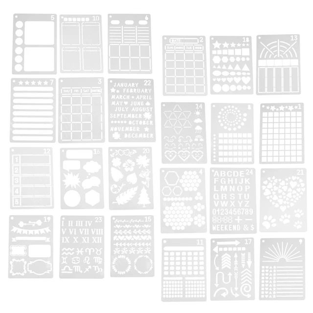 24 PCS SCRAPBOOK Stencils Plastic Journal Drawing Templates for ...