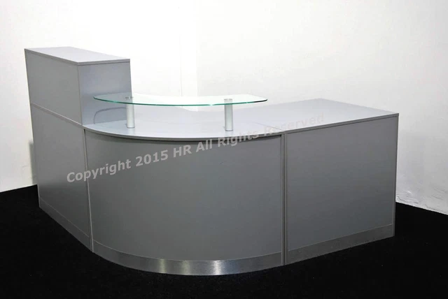 RECEPTION DESK GREY Metallic Curved Unit Aluminium Plinth Quality Grey ...