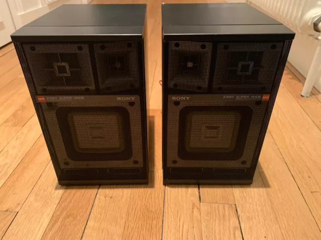 PAIRE BAFFLE ENCEINTE Haut-Parleur Vintage Sony 3 Way Super Wide Apm ...