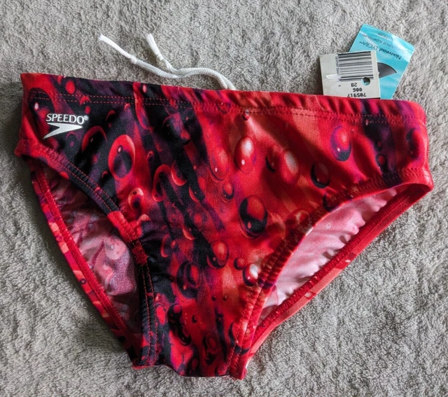 VINTAGE SPEEDO LYCRA Swim Briefs Mens 28 Swimsuit Red Black NOS NWT $67 ...