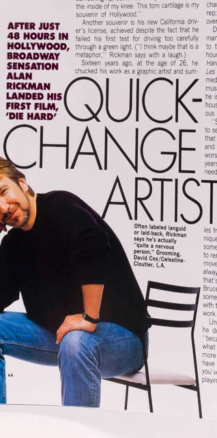 ALAN RICKMAN RARE EARLY PHOTO & INTERVIEW Die Hard 1980's US FASHION ...