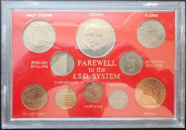 FAREWELL TO THE £.S.D. Coin system uncirculated coin set 1958-1967 £7. ...