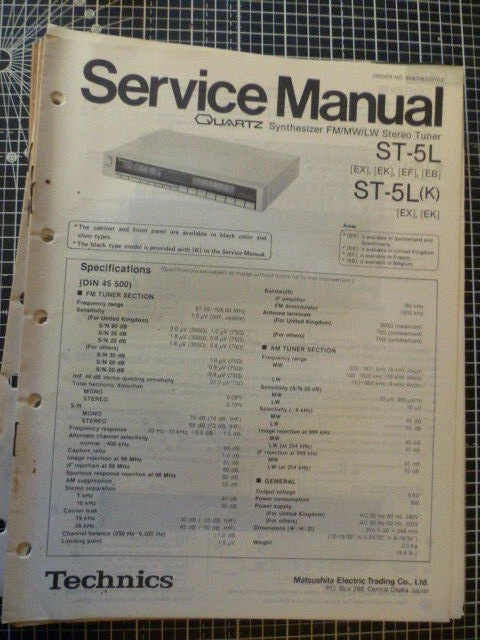 MANUEL D'ENTRETIEN DU tuner stéréo Technics ST-5L ST-5LK EUR 8,81 - PicClick FR
