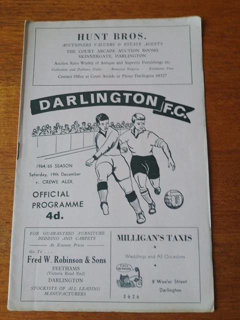 DARLINGTON FC V Crewe Alexandra 19Th December 1964 Division Four ...