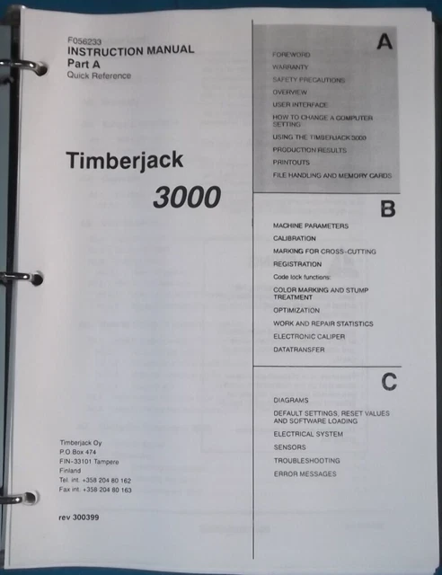 TIMBERJACK 3000 MEASURING & Control System Instruction Owners Workshop ...
