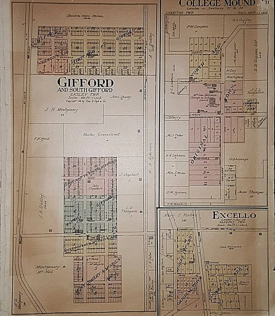 1918 STREET & Plat Map ~ GIFFORD - EXCELLO - COLLEGE MOUND Twp ...
