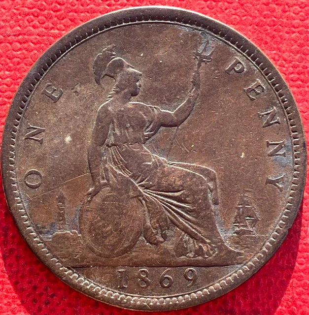 GB 1869 PENNY COIN (OR 1d.),QUEEN VICTORIA. IN LOVELY FINE FINE GRADE ...