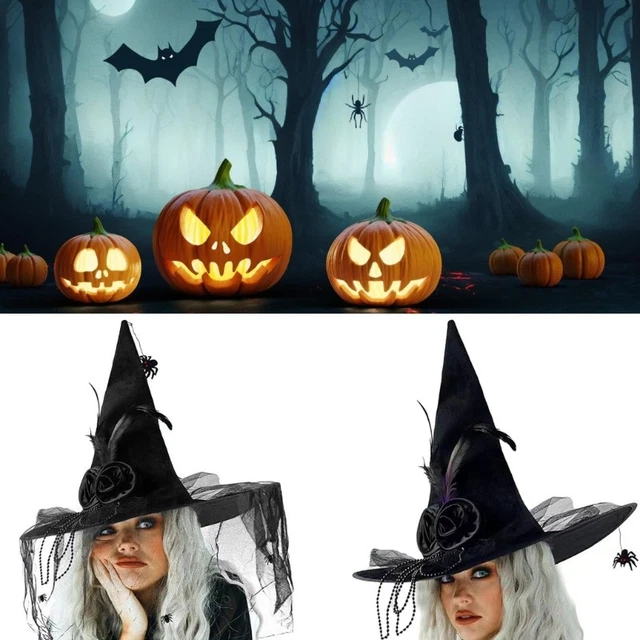HALLOWEEN WITCH CAPS for Adult Tulle Flower Wizard Hat RolePlaying ...