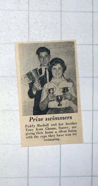 1956 PADDY MACHELL And Brother Tony From Cheam Surrey Swimming Trophies ...
