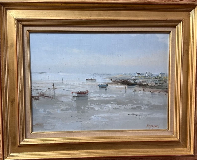 TABLEAU ANCIEN PORT breton Jean-Yves MAYEUX hst Marine Parcs à Huitres ...