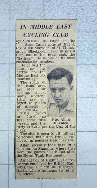 1949 PTE ALAN Marsden, Thirsk Grove Blackpool Middle East Cycling Club ...