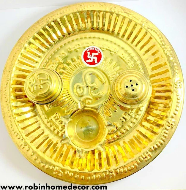 Brass Puja Brass Plate Worship With Om Symbol And Gayatri Mantra Engraved £2818 Picclick Uk
