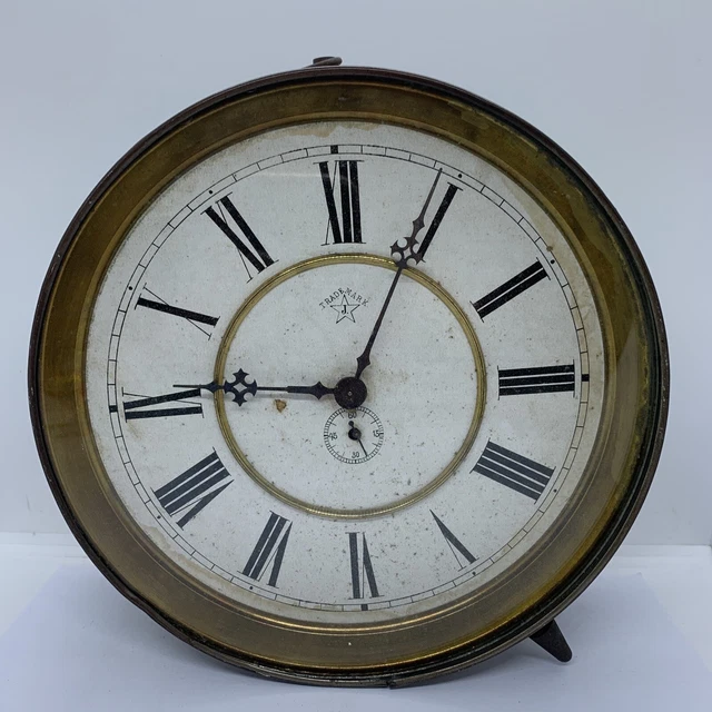 VINTAGE ROUND METAL Drum Clock Trade Mark J. Roman Numeral Clock Face ...