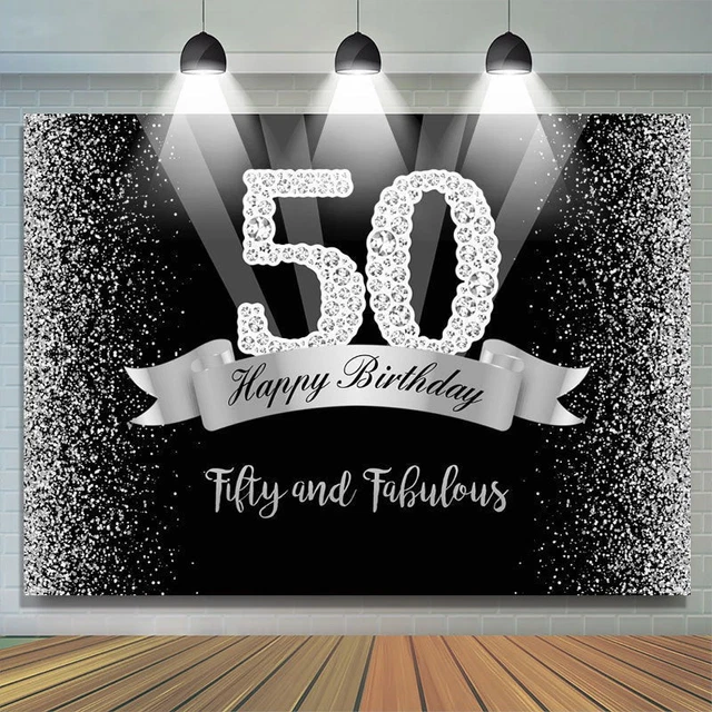 SILVER AND BLACK Glitter Happy 50Th Birthday Backdrop $37.94 - PicClick AU