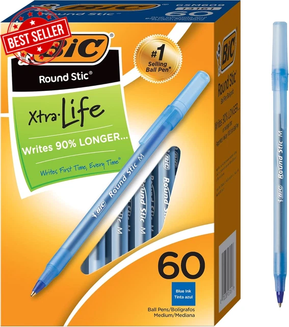 ROUND STIC XTRA Life Ball Pen, Medium Point (1.0 Mm), Blue, 60-Count ...