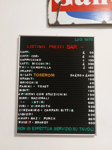 LISTINO PREZZI INSEGNA Tabella BAR Anni 70 prezzi in Lire EUR 250,00 ...