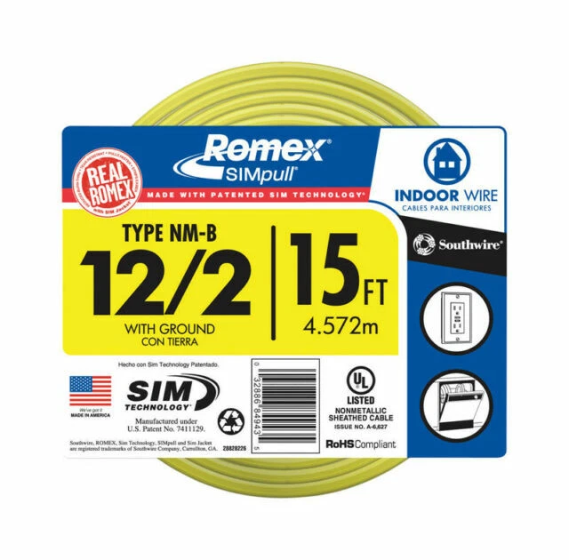 SOUTHWIRE ROMEX SIMPULL 12AWG/2C SOL with Ground Type NM-B Cable ...