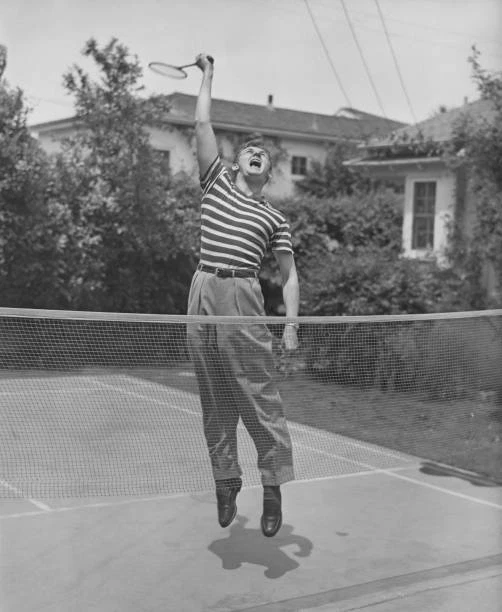BRITISH AMERICAN ACTOR Alan Young Playing Badminton Circa 1949 Old ...