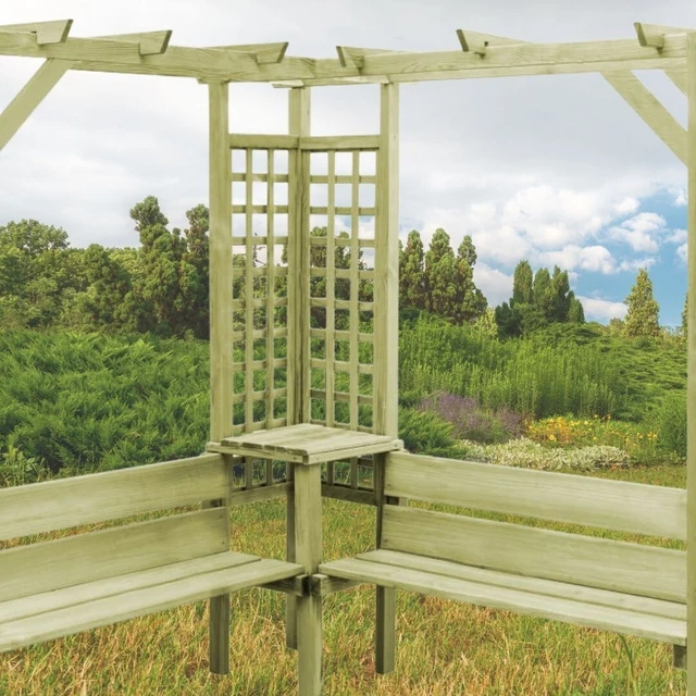 ECK GARTEN PERGOLA mit Bank Gartenbank Rankgitter Gartenpergola Tisch ...