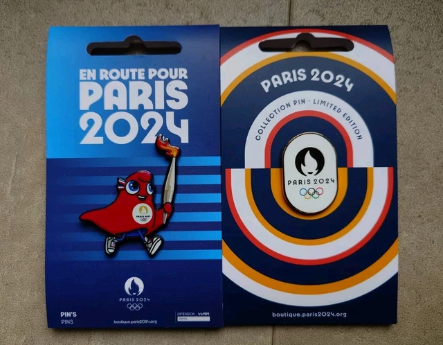Duo Pins Jo Paris 2024 Jeux Olympiques Mascotte Torche Flamme Logo